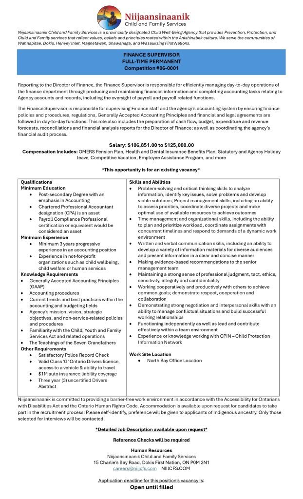 Finance Supervisor – Anishinabek News